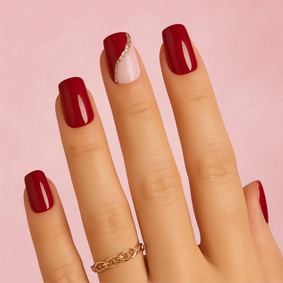 Faux ongles rouge pailleté – nailfinity